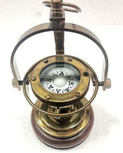 Nautical Brass Navigation Wooden Base Compass, Display Type : Analog at ...