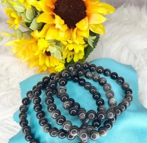 Polished Silver Obsidian Bracelet, Packaging Type : Plastic Box ...