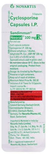 Neoral 100mg Capsule, For Personal, Grade Standard : Medicine at Rs 540 ...