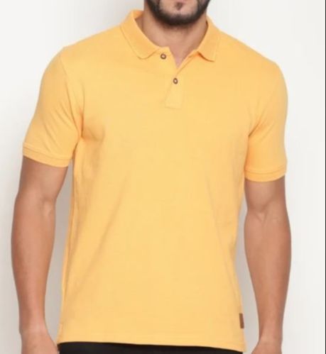 Yellow Half Sleeves Plain Mens Cotton Collar T-Shirt, Occasion : Casual Wear, Party Wear at Rs ...