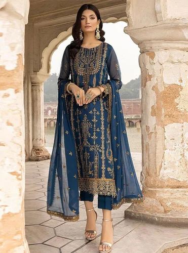 A-line Georgette Designer Suit, Color : Navy Blue Party at Rs 1200 in ...