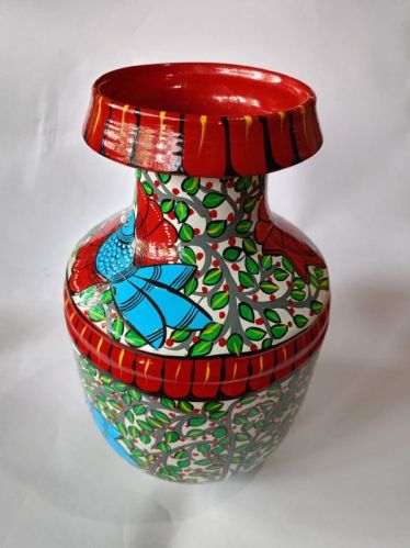 Multicolor Hand Painted Wooden Flower Pot, For Decoration, Feature ...