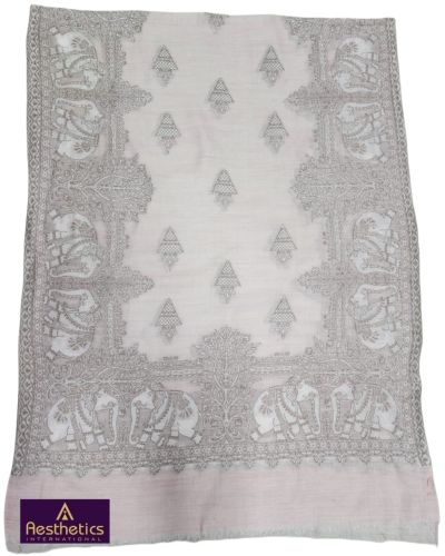 Printed Woolen Elephant Border Shawls, Color : Grey Standard at Best ...