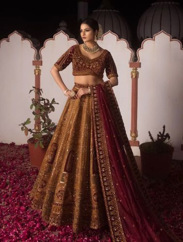 Velvet Antiquated Rust Raw Silk Women Lehenga at Rs 188000 in Delhi ...