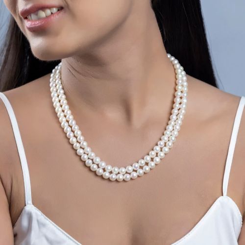 Double Snowfall Freshwater Women Pearl Necklace, Color : White at Rs 22300 in Hyderabad